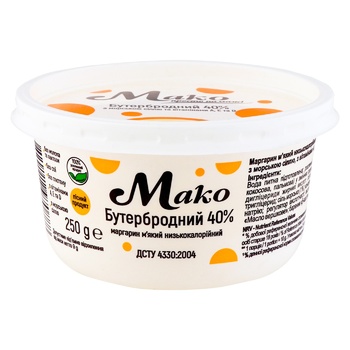 Маргарин Мако Бутербродний м`який 40% 250г buy from 0.00 UAH – Metro ...