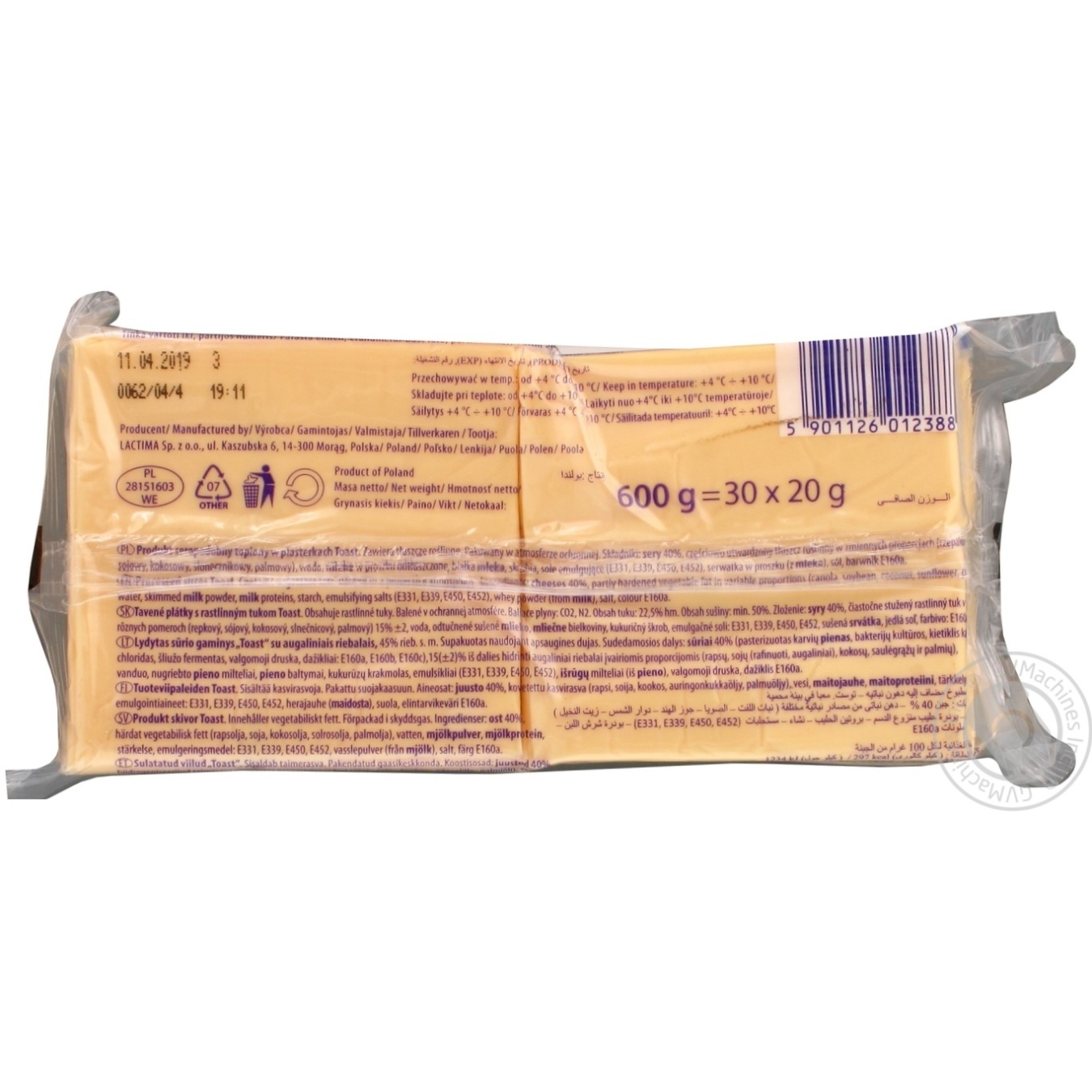 Lactima Toast Slices Processed Cheese Product 45% 30pcs x 20g 600g ️ ...