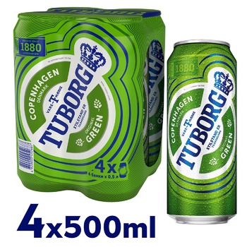 Tuborg Green Light Pasteurized Beer 4.6% 4pcs 0.5l - order the best ...
